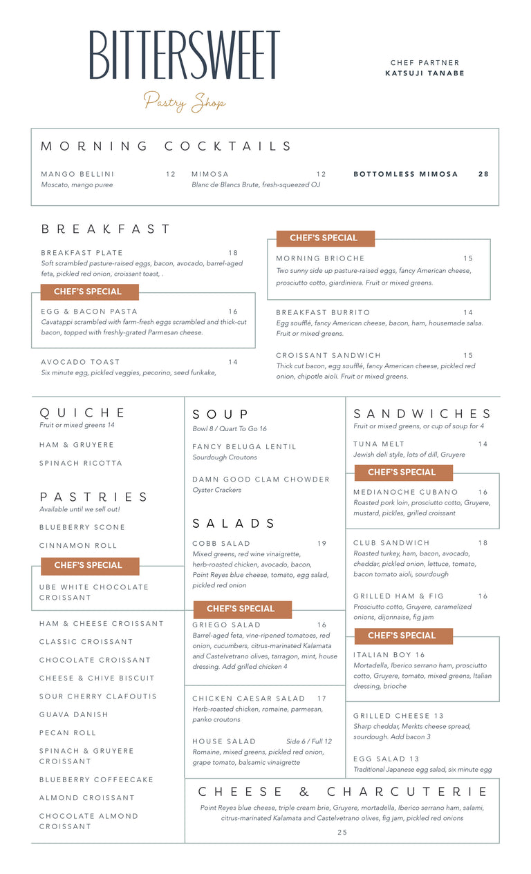 Cafe Menu – Bittersweet Pastry Shop